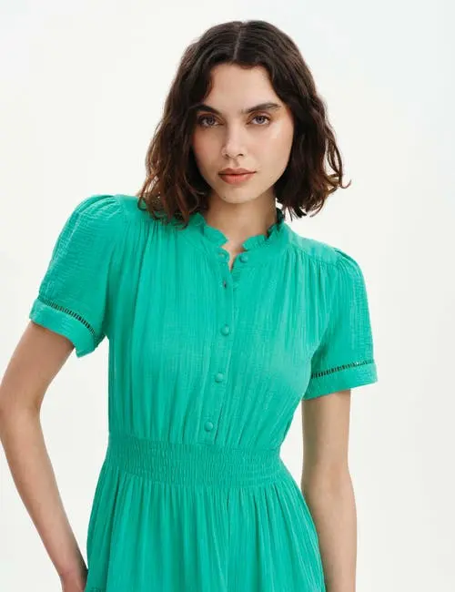 FINERY LONDON Petite Natalia Cheesecloth Midi Dress - Green