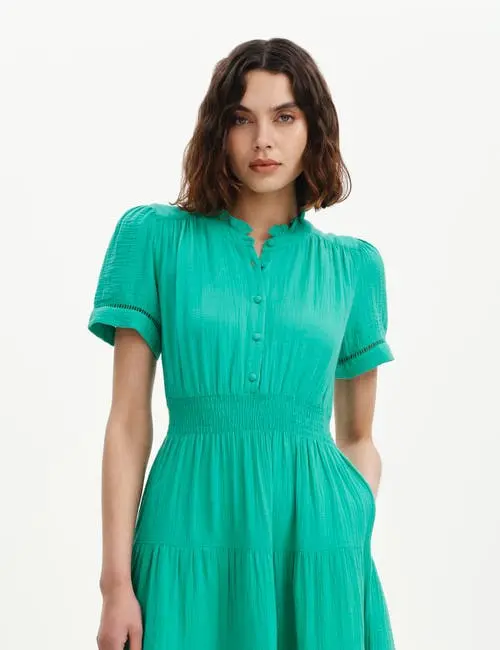 FINERY LONDON Petite Natalia Cheesecloth Midi Dress - Green