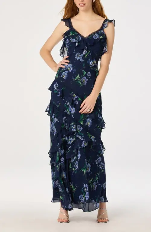 Astr The Label Megan Ruffled Maxi Dress - Navy Floral