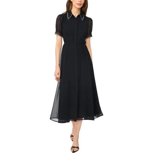 CECE DUPRAZ Scalloped Contrast Stitch Shirtdress - Rich Black