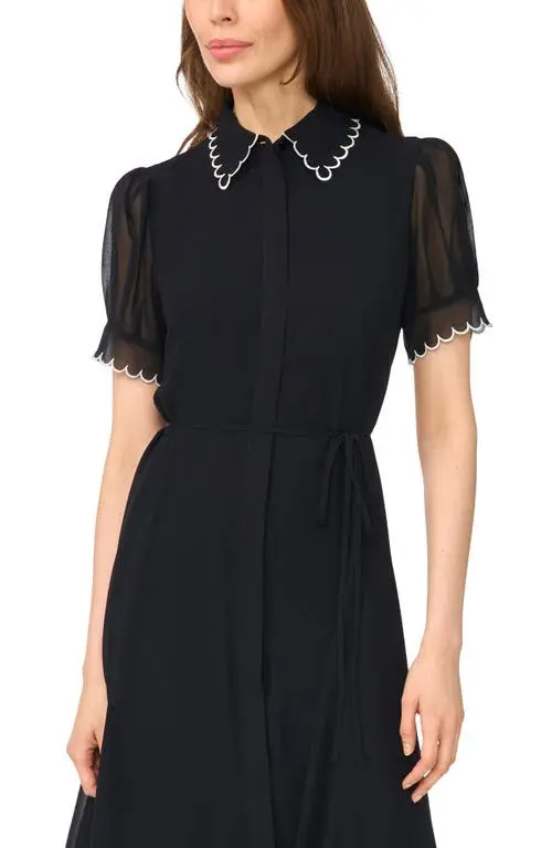 CECE DUPRAZ Scalloped Contrast Stitch Shirtdress