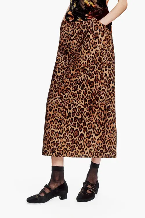 Anna Sui Leopard Denim Skirt