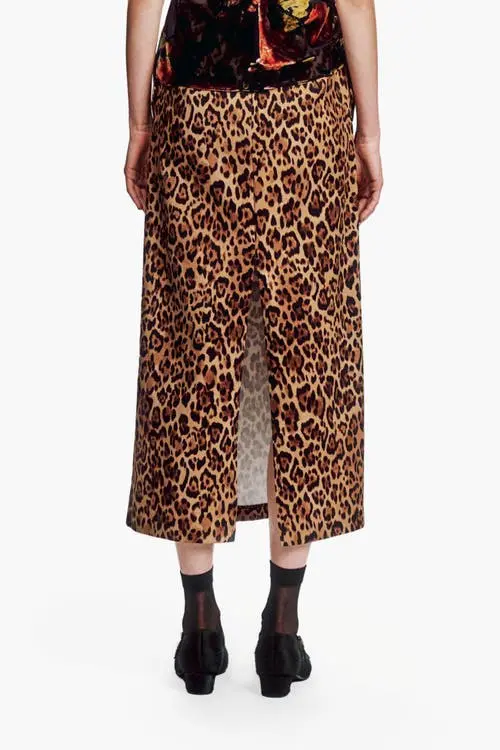 Anna Sui Leopard Denim Skirt
