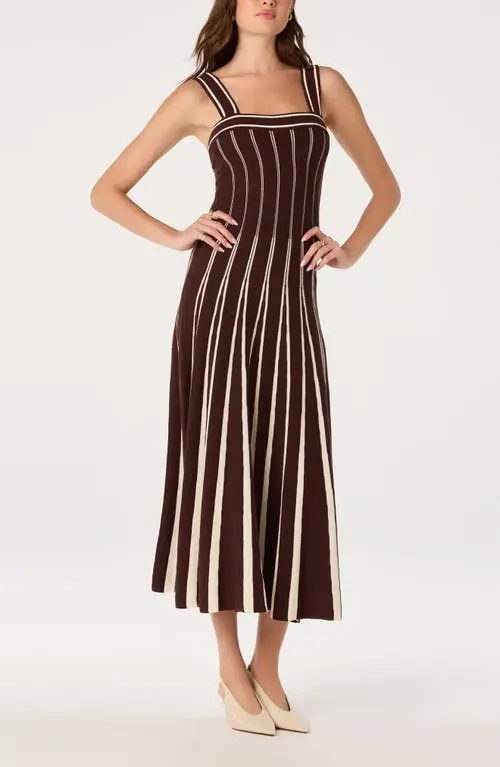 Astr The Label Marlen Striped Fit And Flare Midi Dress - Brown Cream