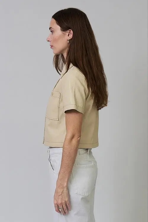 Central Park West Quinn Short Sleeve Vegan Cropped Jacket - Bone