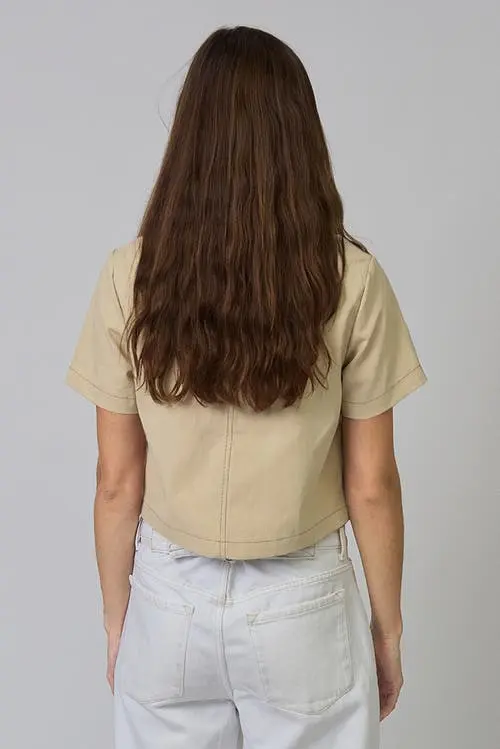 Central Park West Quinn Short Sleeve Vegan Cropped Jacket - Bone
