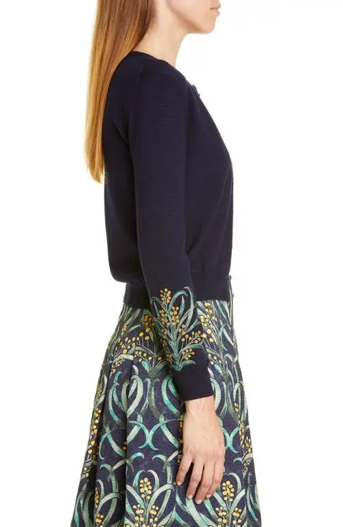 Oscar De La Renta Mimosa Stems Embroidered Wool Cardigan