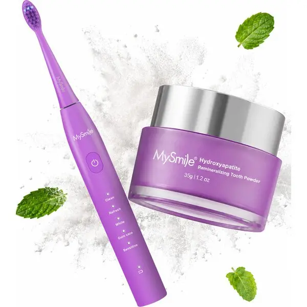 MYSMILE Dy156 Essential Sonic Toothbrush And Nano-hydroxyapatite Tooth Powder Set - Purple
