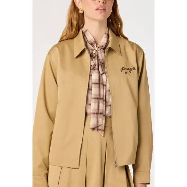 Astr The Label Alice Embroidered Cotton Blend Jacket - Khaki