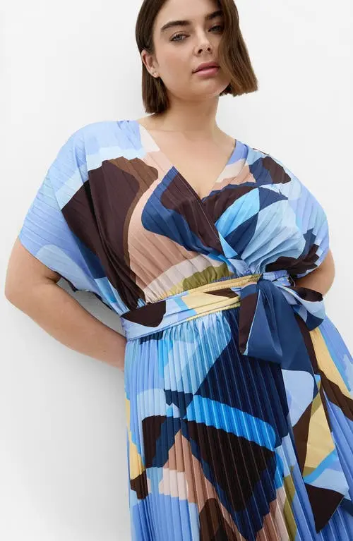 City Chic Hailey Geometric Print Pleated Maxi Dress