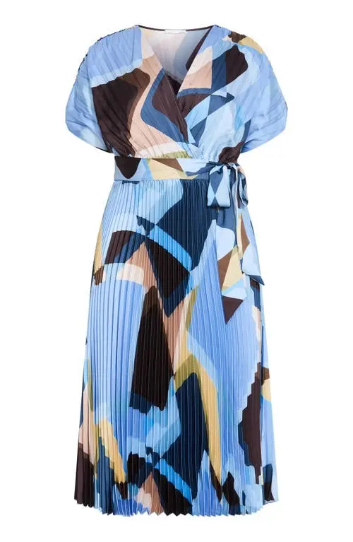 City Chic Hailey Geometric Print Pleated Maxi Dress