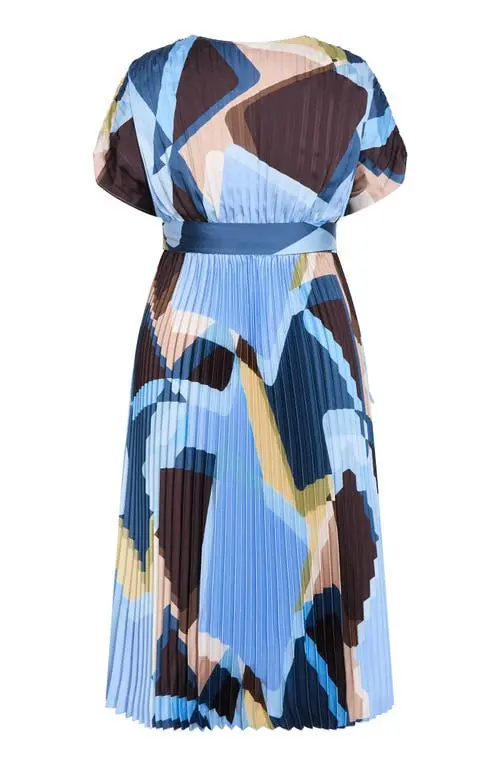 City Chic Hailey Geometric Print Pleated Maxi Dress
