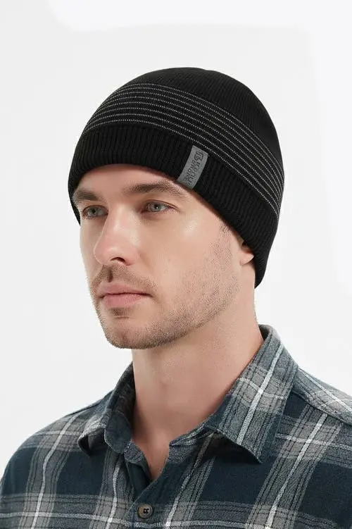 KANUT SPORTS Ribbed Knit Beanie With Reflective Stripes