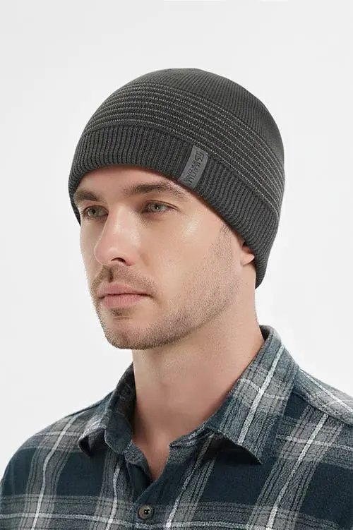 KANUT SPORTS Ribbed Knit Beanie With Reflective Stripes - Charcoal