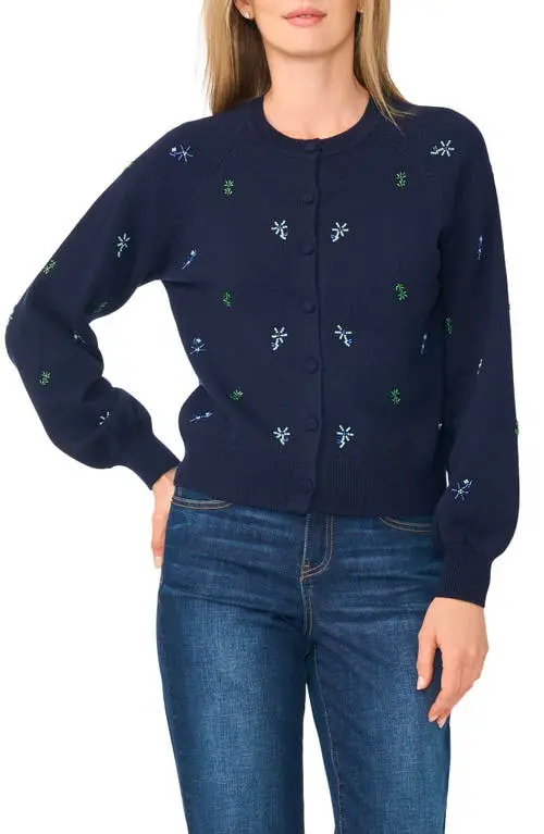 CECE DUPRAZ Bead Embroidered Cardigan - Classic Navy