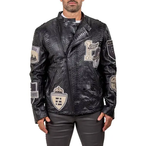 MACEOO Marthyr Python Embossed Faux Leather Jacket - Black