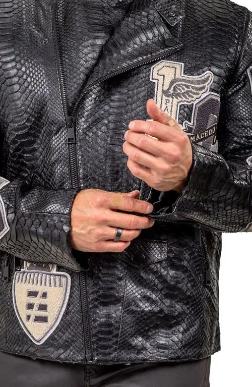 MACEOO Marthyr Python Embossed Faux Leather Jacket