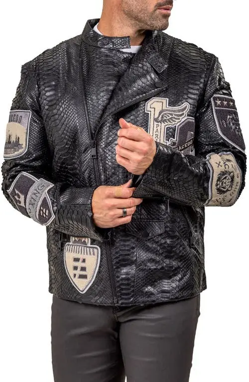 MACEOO Marthyr Python Embossed Faux Leather Jacket