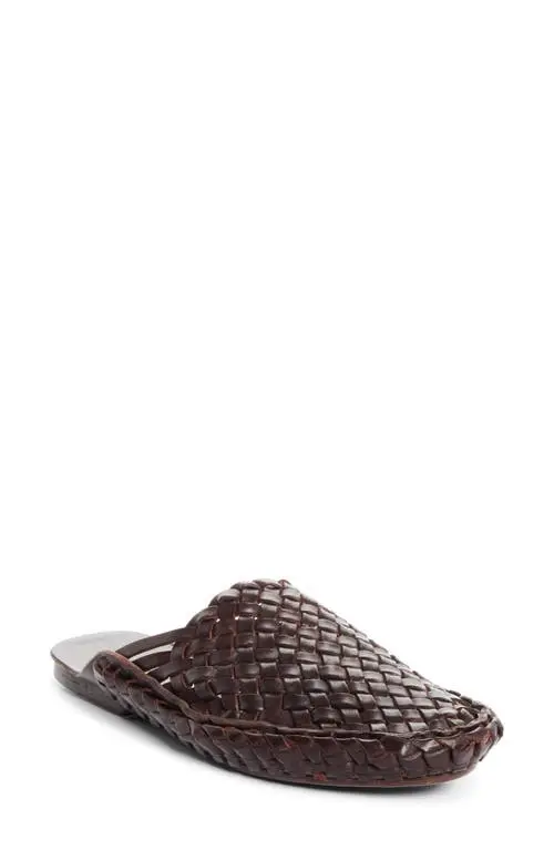 THE ROW Woven Leather Flat Mule - Lacquer Brown