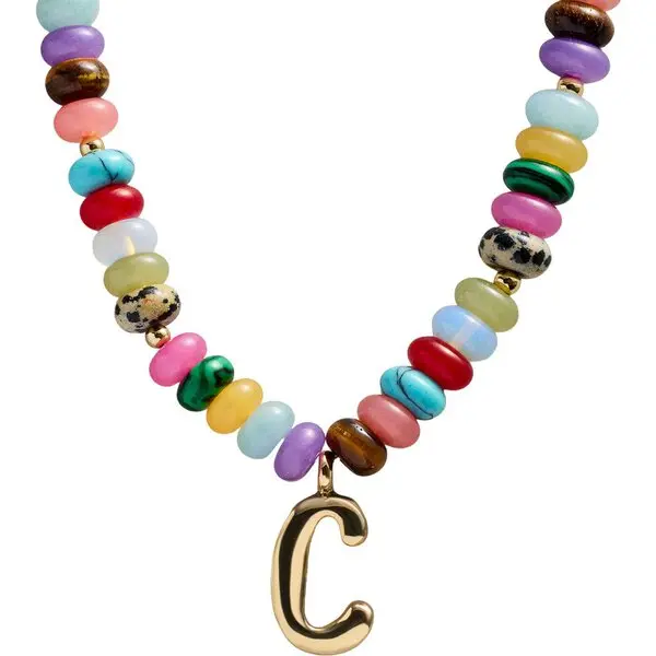 Baublebar Semi Precious Bubble Initial Pendant Necklace - Multi C