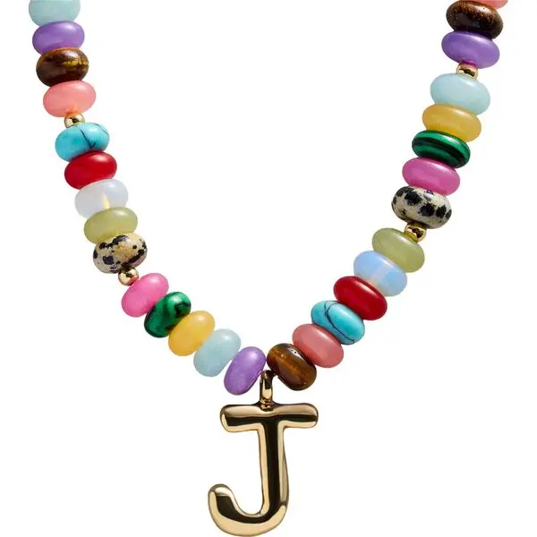 Baublebar Semi Precious Bubble Initial Pendant Necklace - Multi J