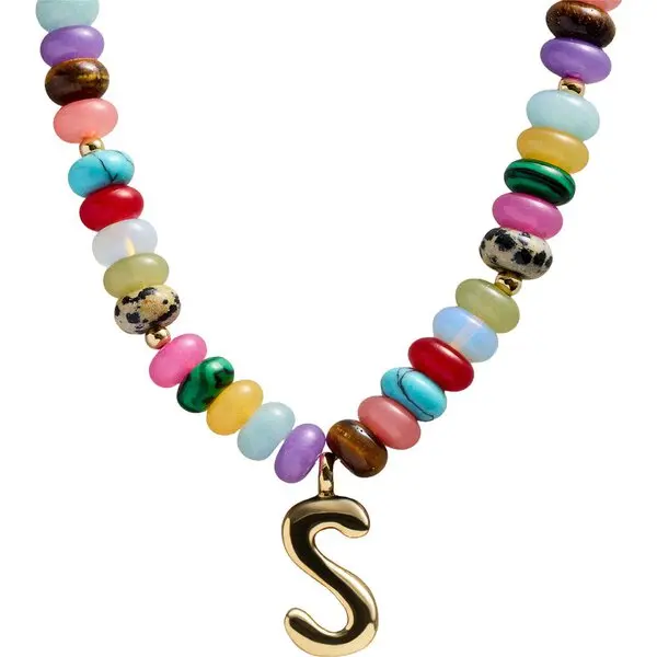 Baublebar Semi Precious Bubble Initial Pendant Necklace - Multi S