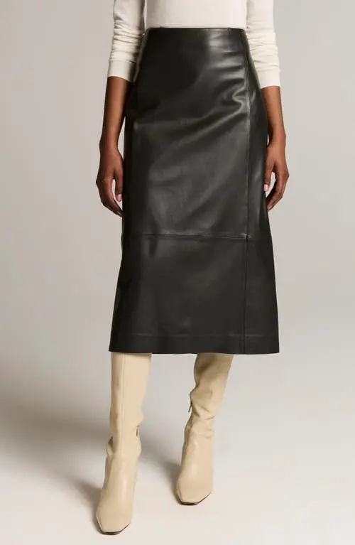 Vince Leather Midi Skirt - Dark Moss