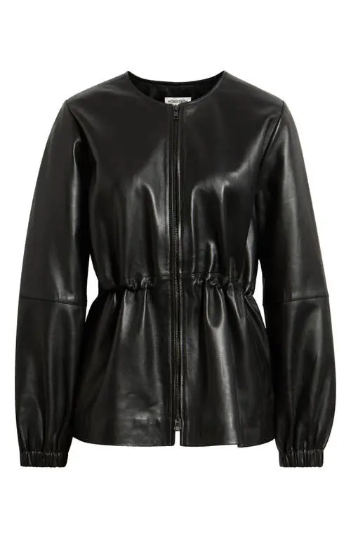 Nordstrom Cinch Waist Leather Jacket - Black
