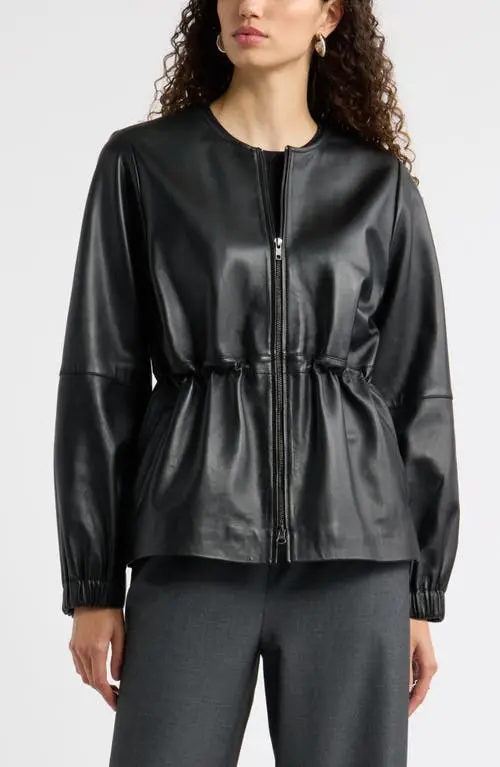 Nordstrom Cinched Waist Leather Jacket - Black
