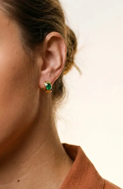 Argento Vivo Rectangular Stone Huggie Hoop Earrings