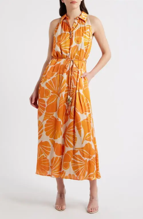 CIEBON Elmo Shell Print Midi Dress - Tangerine Multi