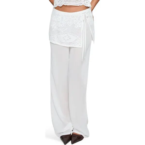 Princess Polly Claudie Layered Lace Straight Leg Pants - White