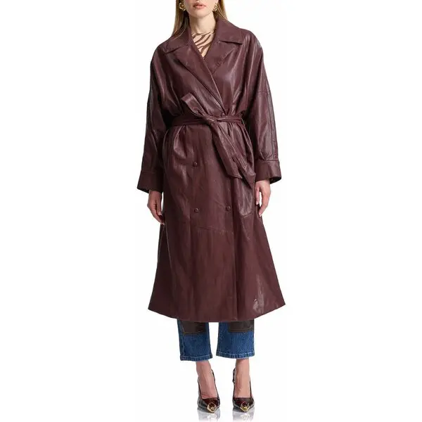 Avec Les Filles Shoulder Pad Faux Leather Long Coat - Bordeaux