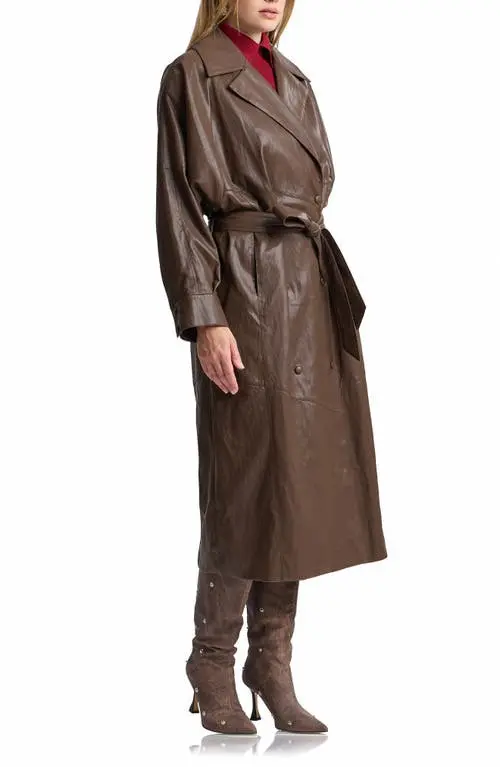 Avec Les Filles Shoulder Pad Faux Leather Long Coat - Haricot