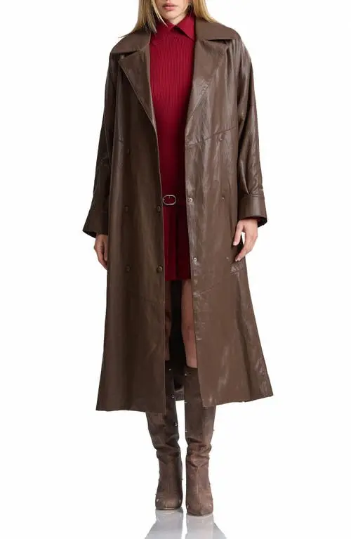 Avec Les Filles Shoulder Pad Faux Leather Long Coat - Haricot