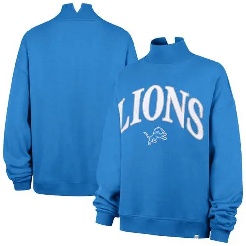 '47 Detroit Lions Oversized Vantage Mock Neck Sweatshirt - Blue