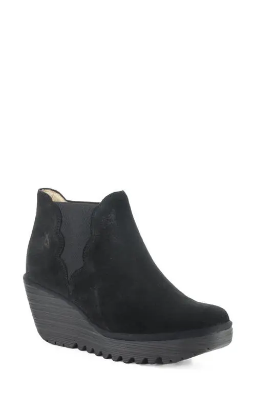 Fly London Yure Wedge Chelsea Leather Bootie - Black