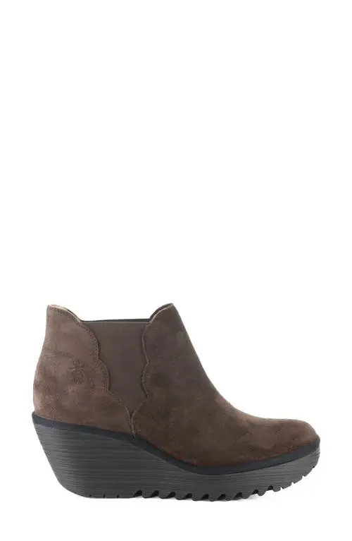Fly London Yure Wedge Chelsea Leather Bootie - Expresso