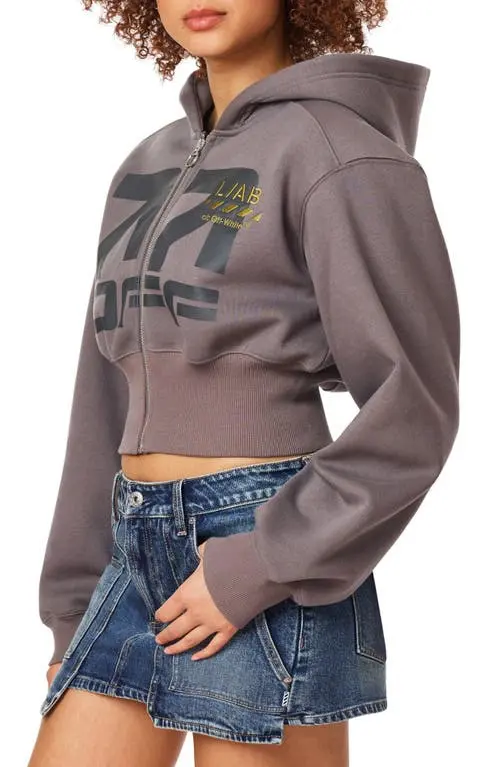L/AB C/O OFF-WHITE Graphic Cropped Full Zip Hoodie - Dark Gull Gray