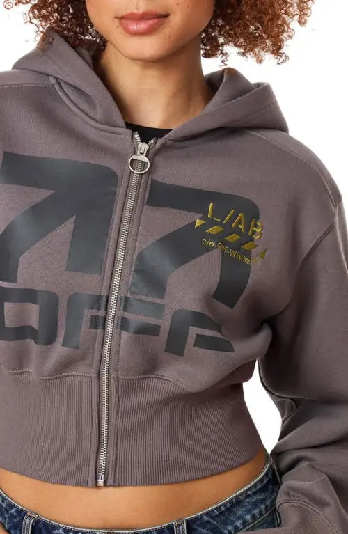 L/AB C/O OFF-WHITE Graphic Cropped Full Zip Hoodie - Dark Gull Gray