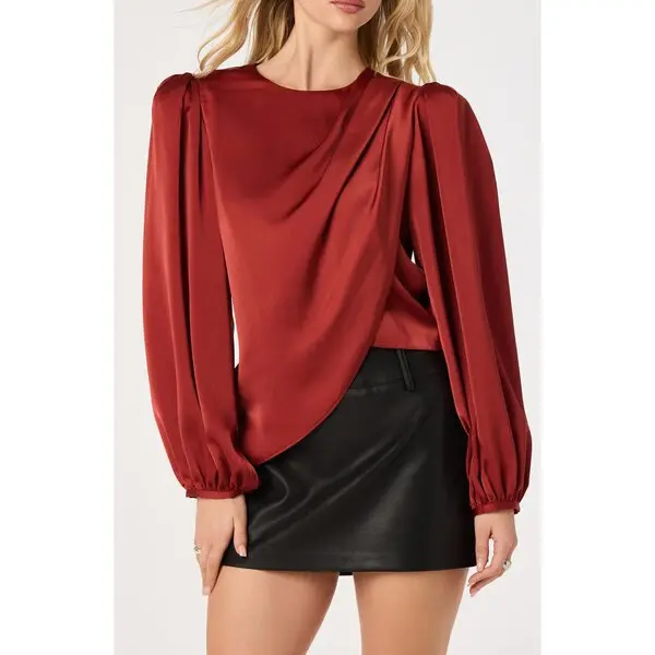 Astr The Label Beatrice Satin Drape Top - Scarlet