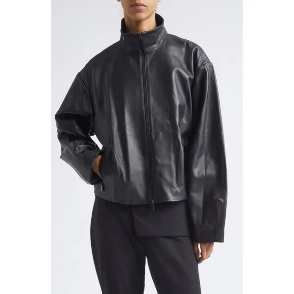 ST. AGNI Cocoon Zip Leather Jacket - Black