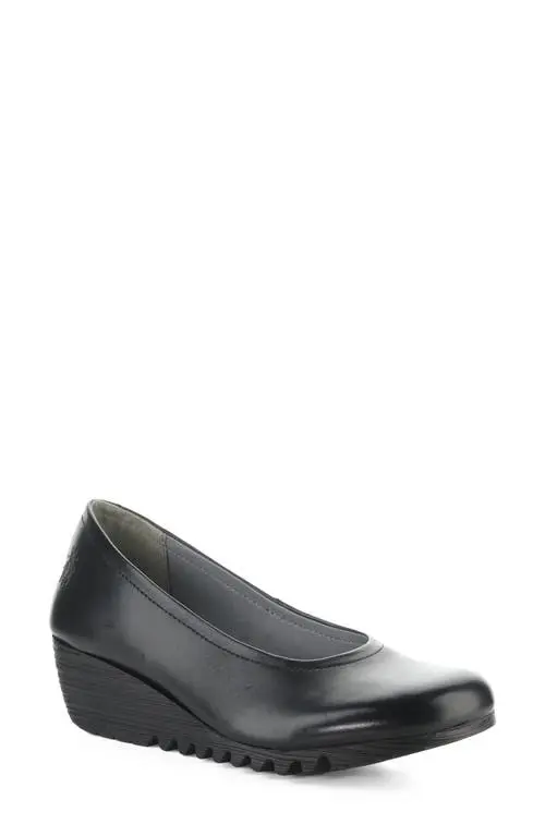 Fly London Opan Leather Wedge Pump - Black