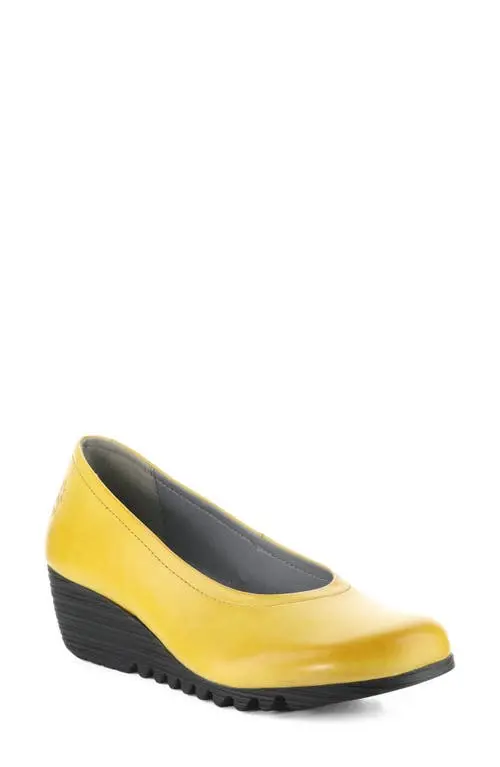 Fly London Opan Leather Wedge Pump - Mustard