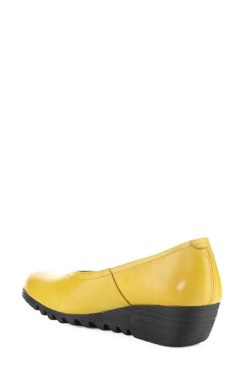 Fly London Opan Leather Wedge Pump - Mustard