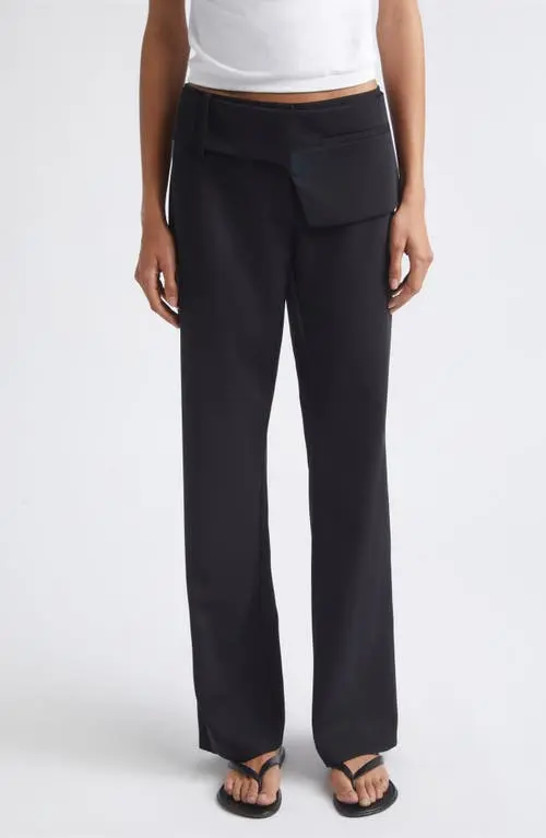 ST. AGNI Foldover Waist Wool Pants - Black