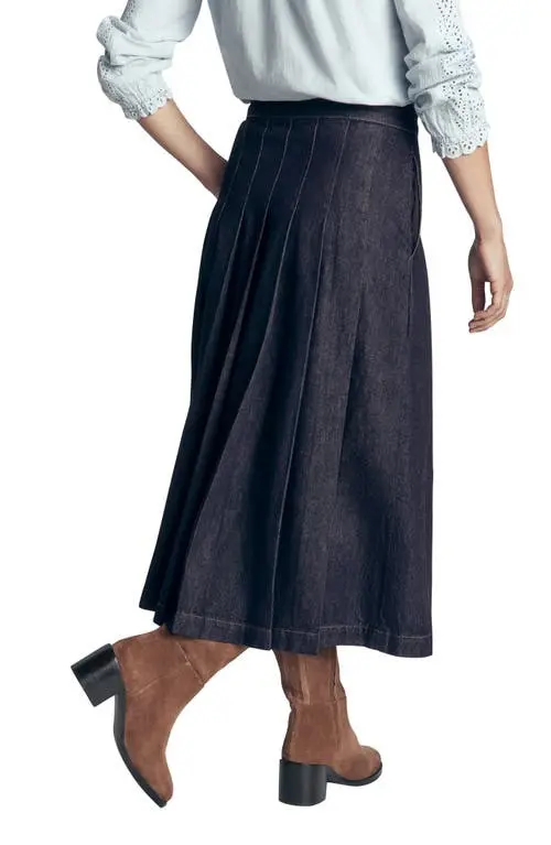 Boden Aya Pleated Denim Midi Skirt