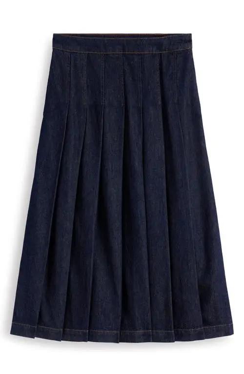 Boden Aya Pleated Denim Midi Skirt