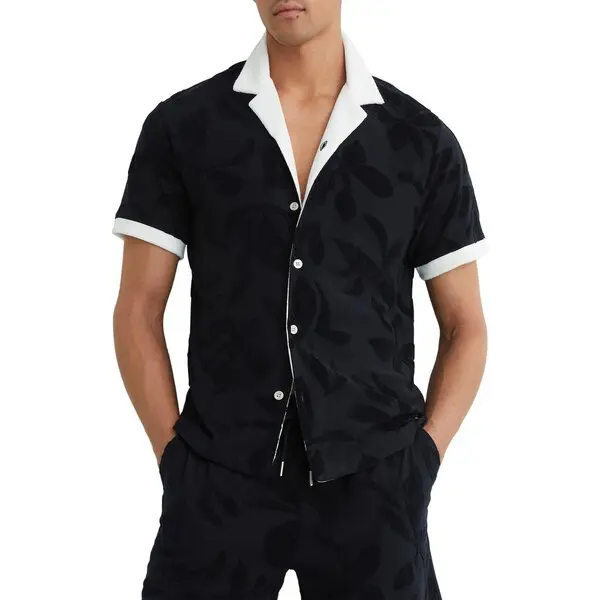 REISS Zuma Contrast Trim Floral Camp Shirt