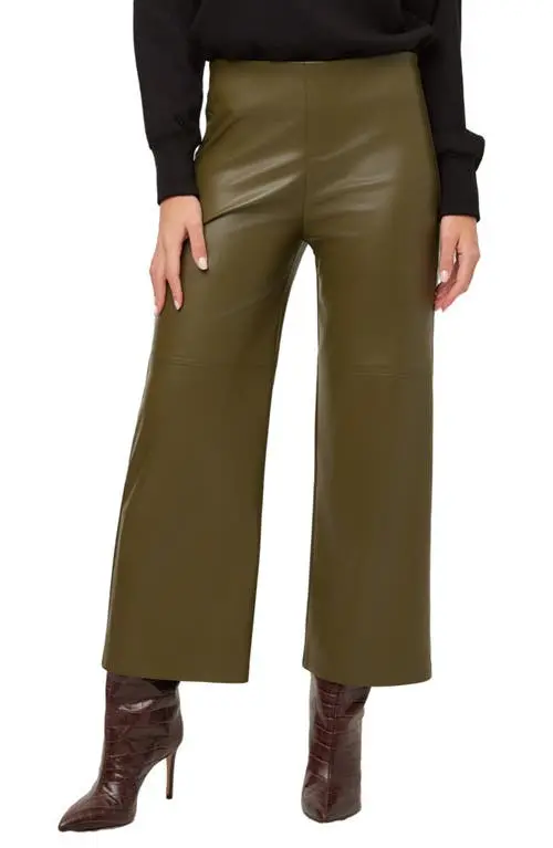 Fifteen Twenty Faux Leather Cropped Wide Leg Pants - Moss